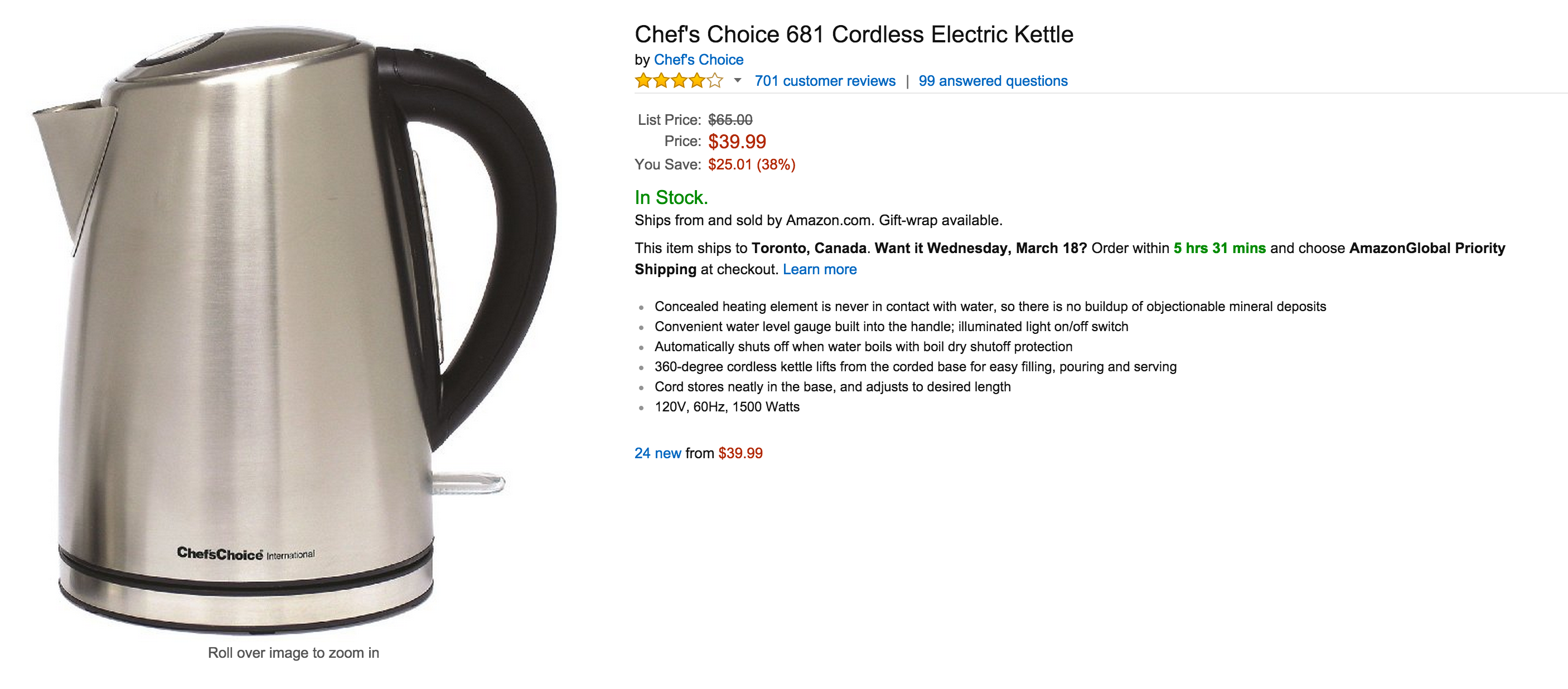 Home: Chef's Choice stainless electric kettle $40 (20% off), Rubbermaid ...