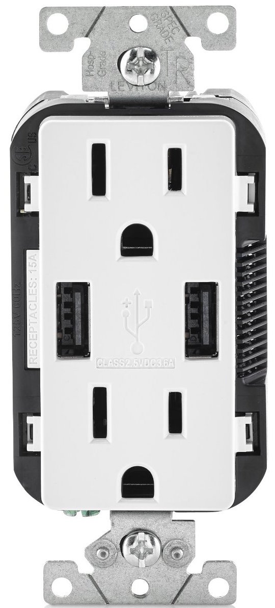 This Leviton wall outlet has two built-in powerful USB ports and is on ...