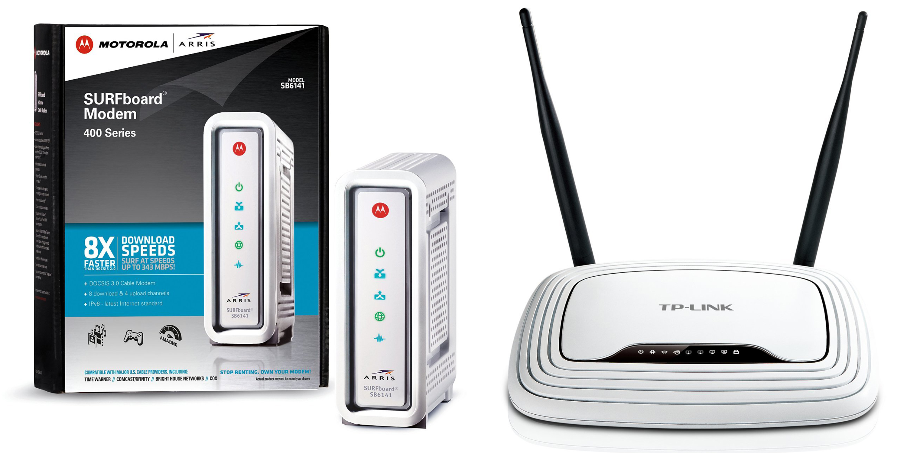 Motorola SURFboard SB6141 DOCSIS 3.0 Cable Modem + TP-Link 802.11n ...