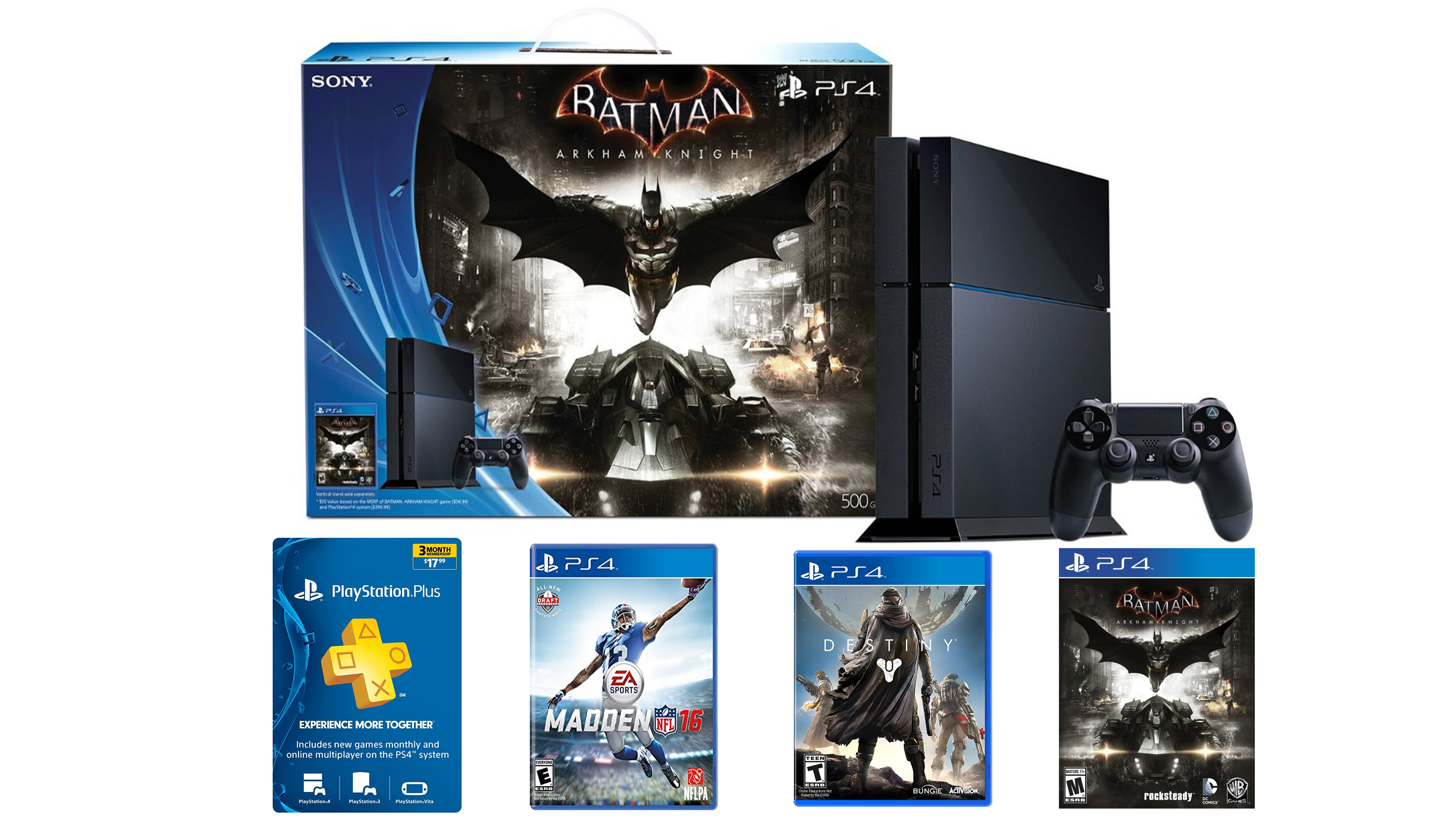 Sony PlayStation 4 Batman or Last of Us Bundle w/ 3 mo. PS Plus, Madden ...