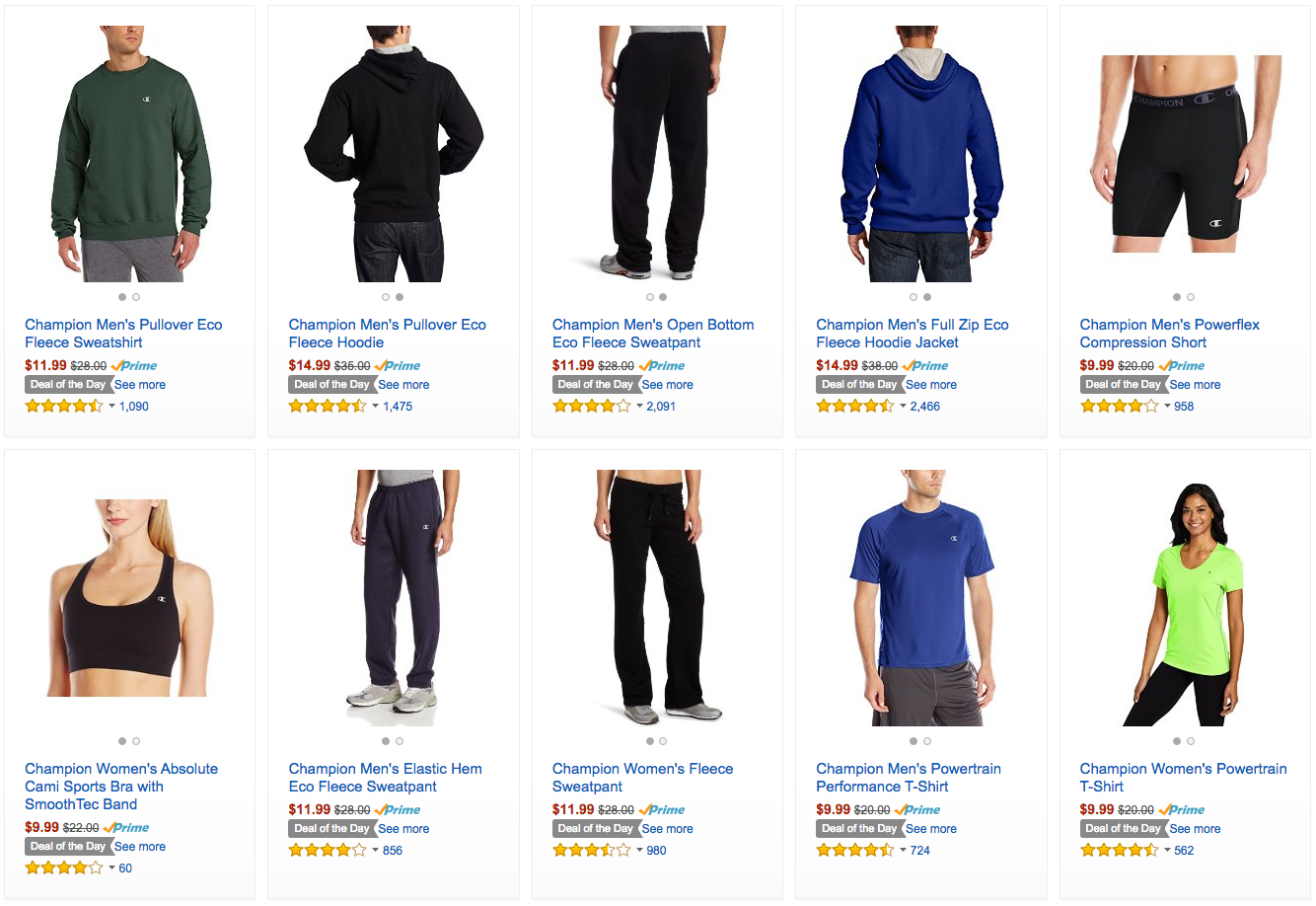 Amazon Gold Box - Champion activewear 50%+ off: zip hoodie $15, fleece ...