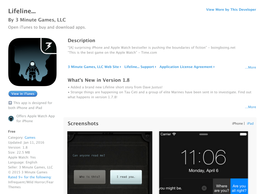 App Store Free App of the Week: Lifeline text-adventure game goes free ...
