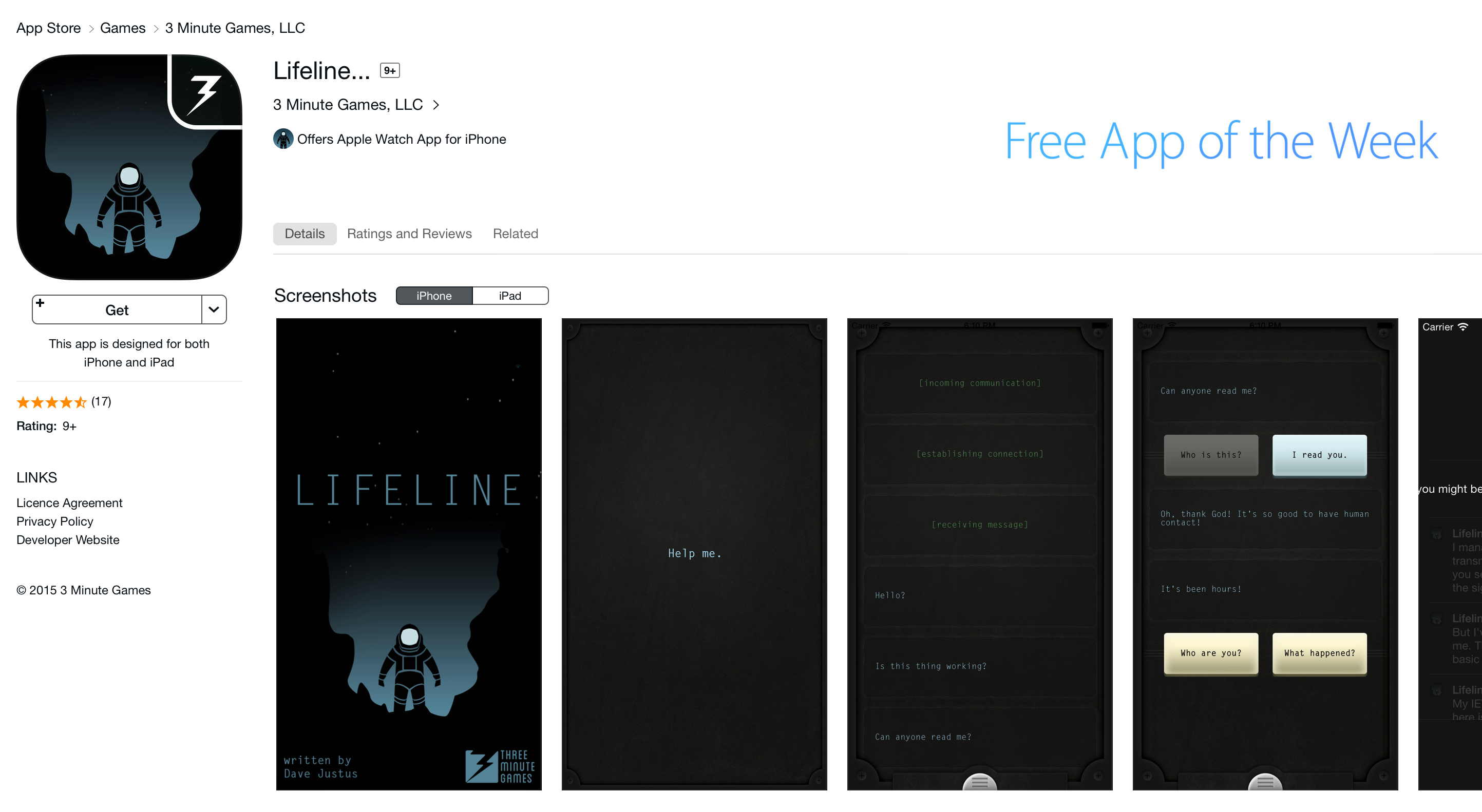 App Store Free App of the Week: Lifeline text-adventure game goes free ...