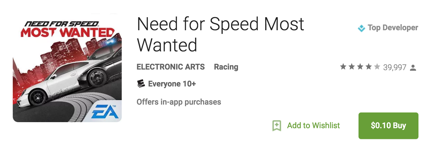 Get to racing on your Android with Need for Speed Most Wanted: $0.10 ...