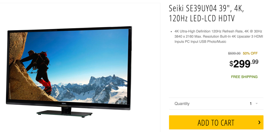 Seiki 39-inch 4K w/ 3 HDMI inputs: $300 shipped, 28-inch Yamakasi 60Hz ...