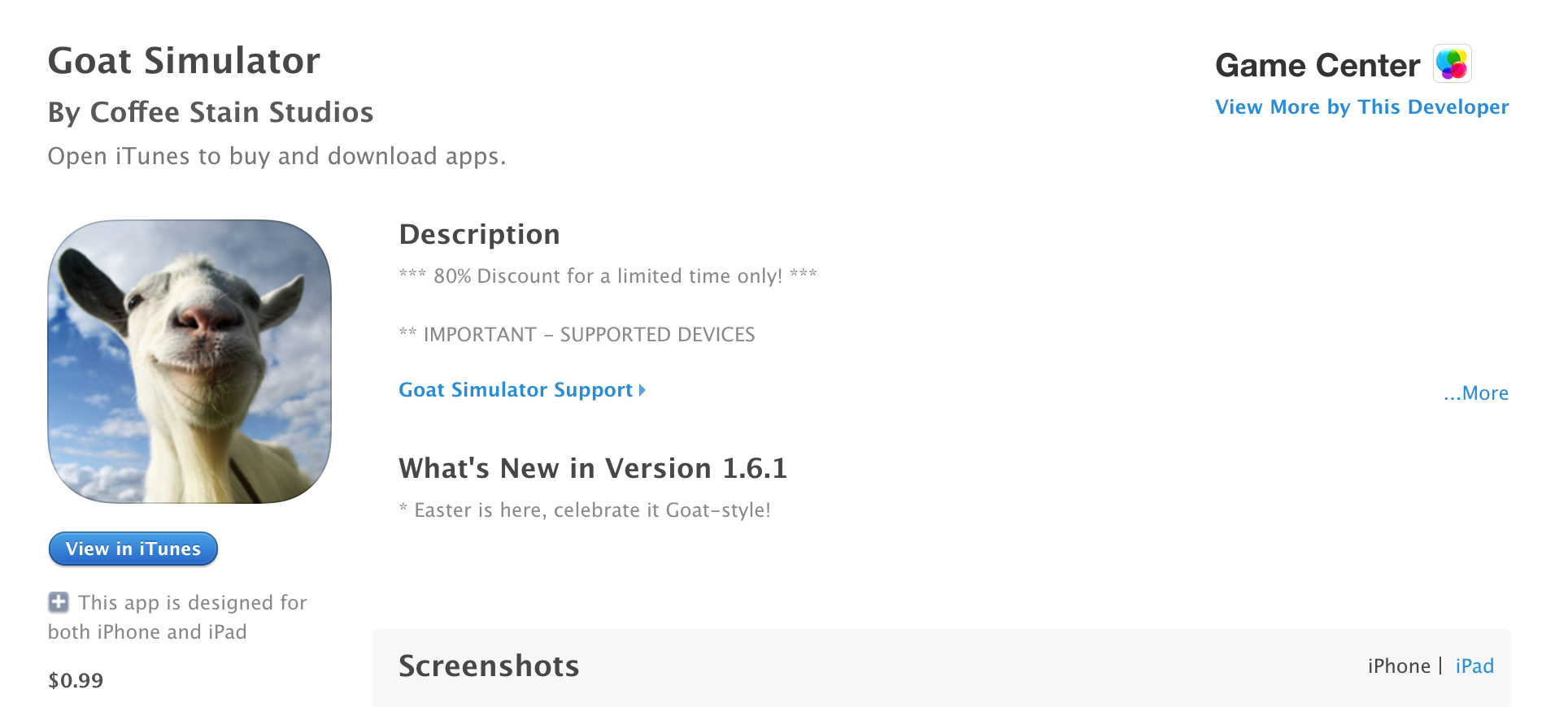 Goat Simulator for iOS drops to just $1 (Reg. $5)