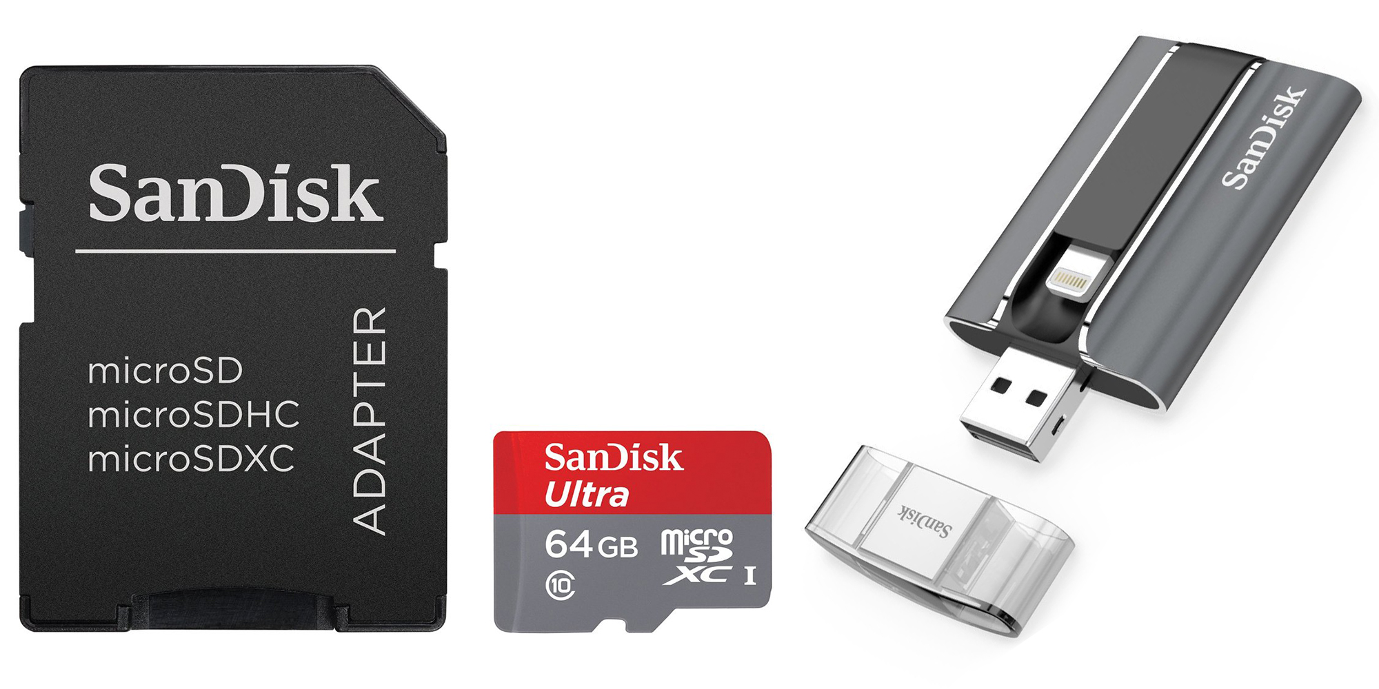 SanDisk mobile storage: 64GB microSD $18, 128GB Lightning flash drive ...