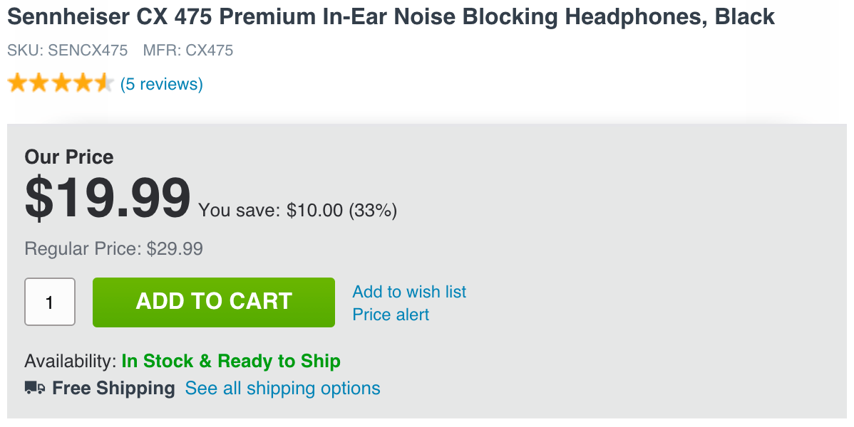 Sennheiser Headphones: CX475 In-Ear $20 (Reg. $30+), more