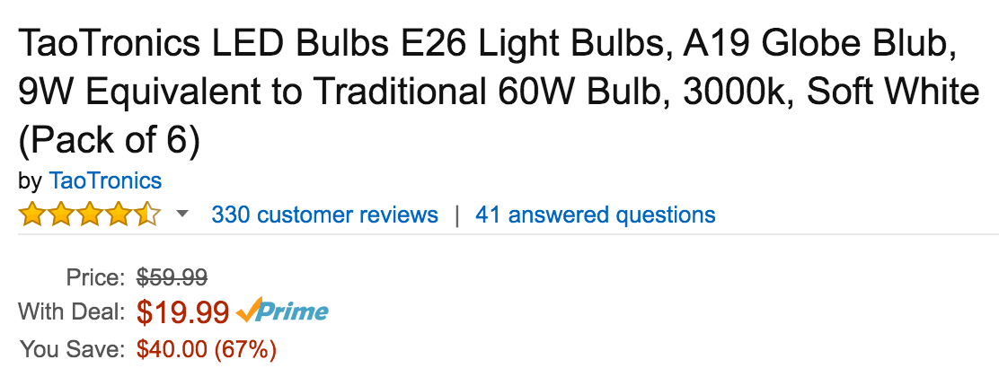 Green Deals: TaoTronics six-pack of A19 LED Light Bulbs $20 Prime ...