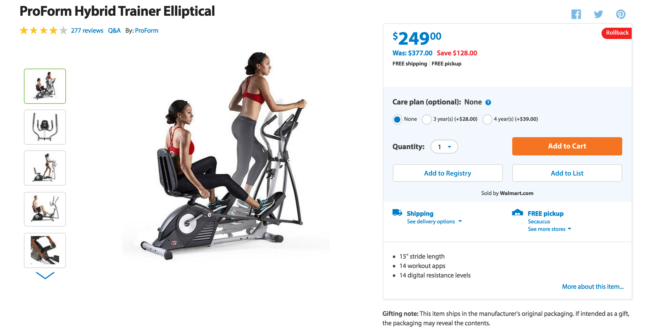 Sports/Fitness: ProForm Hybrid Elliptical Trainer $249 (Reg. $320 ...