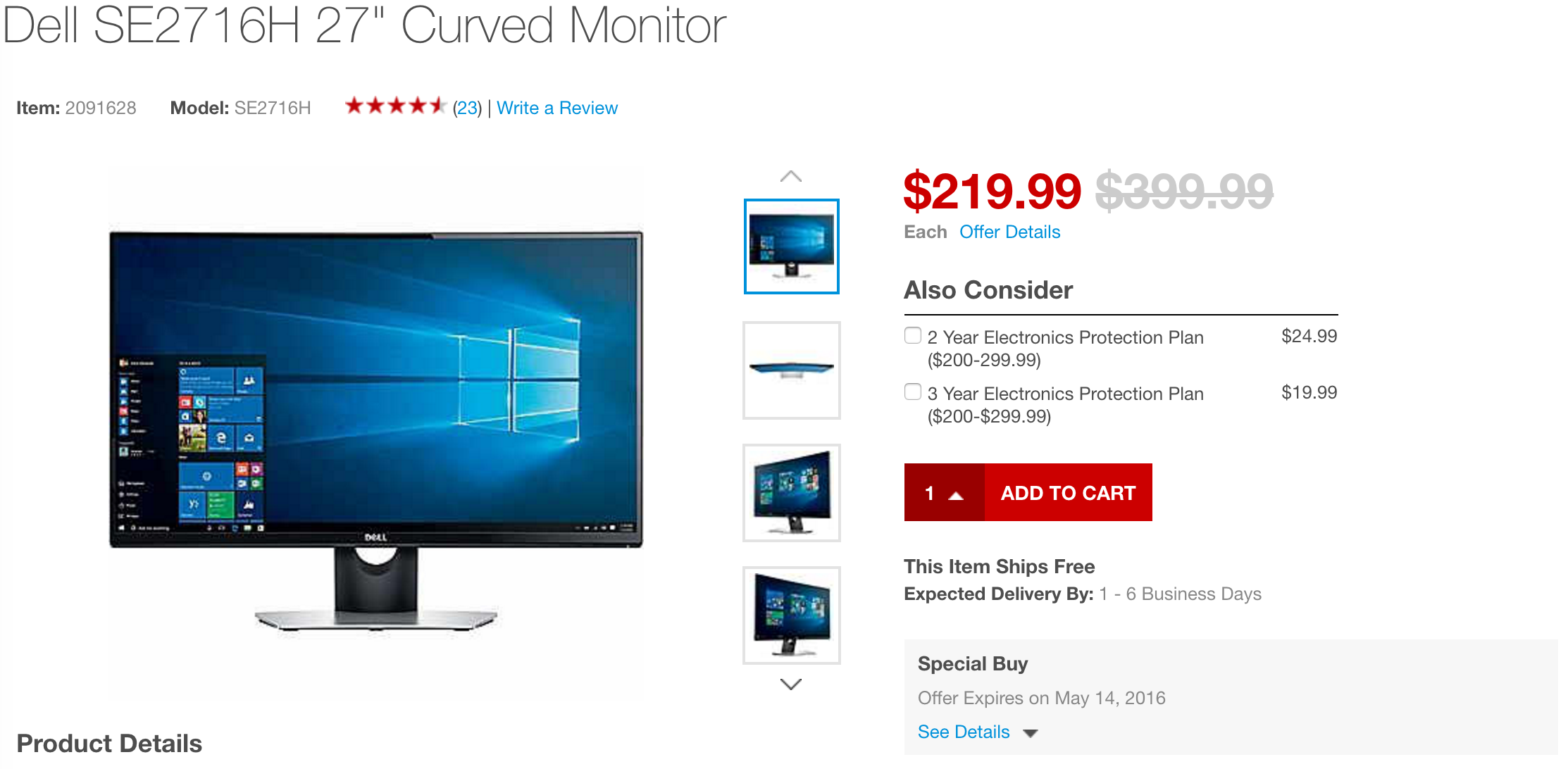 Dell 27-inch 1080p Curved Monitor w/ two HDMI inputs: $220 shipped (Reg ...