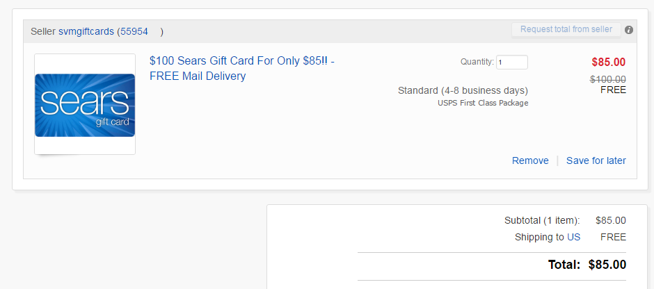 Get a $100 Sears Gift Card for only $85 shipped (15% off)
