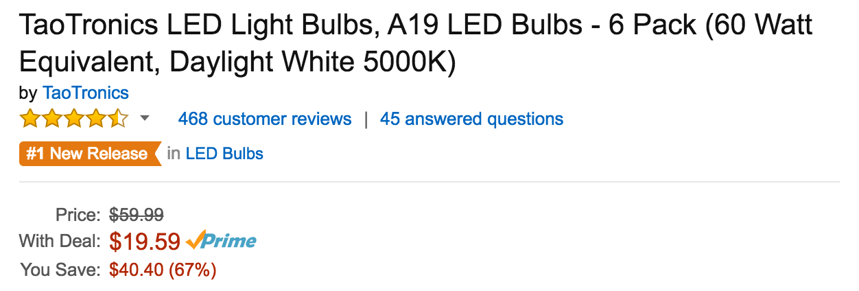 Green Deals: 6-pack TaoTronics LED 60W A19 Lightbulbs $20 Prime shipped ...