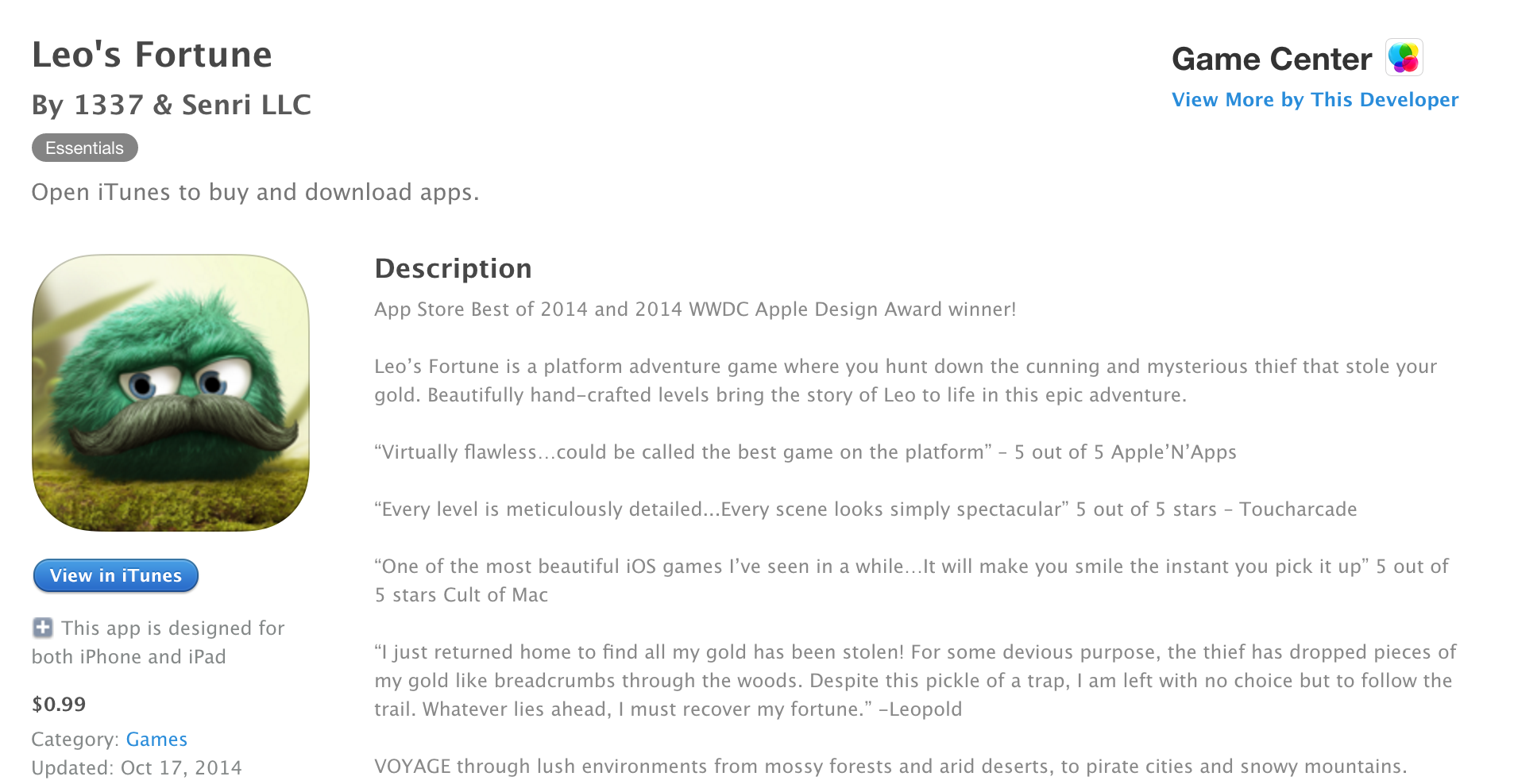 Apple Award winning Leo’s Fortune for iOS now matching lowest price ...