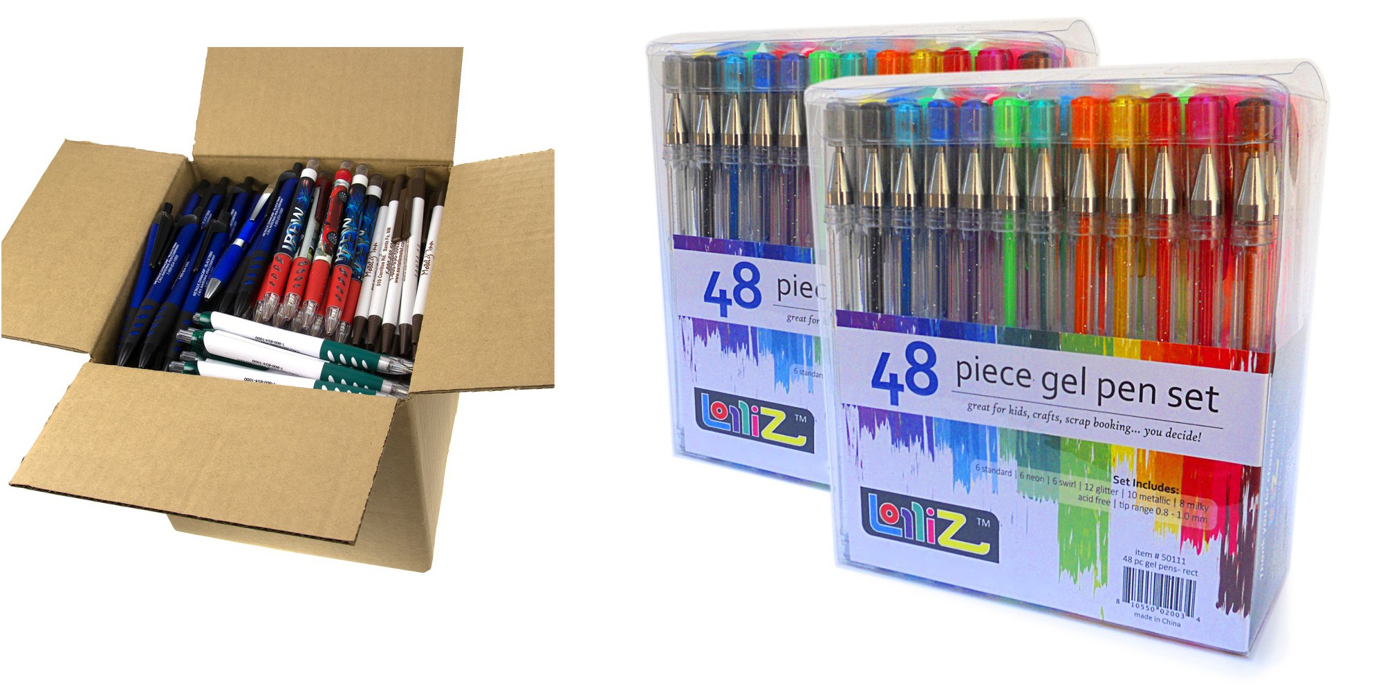 Office Supplies: 96-Pack Gel Pens $13, 240-Pack Misprint Ballpoint Pens ...