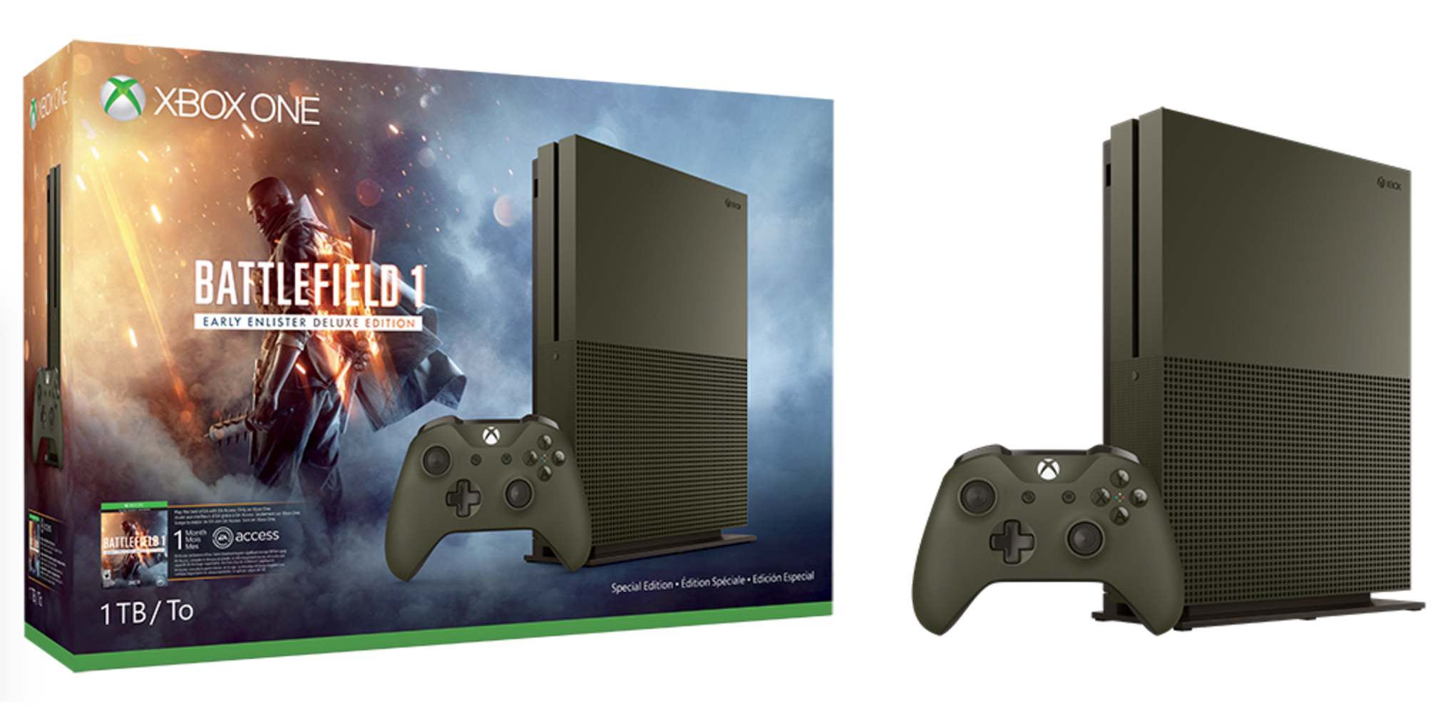 Xbox One S 1TB Military Green Battlefield 1 SE Console Bundle $240 (Reg ...