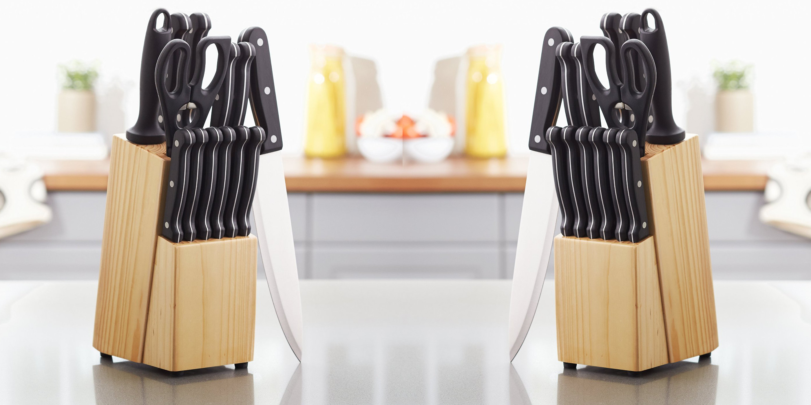 This AmazonBasics 14-Piece Pine Knife Block Set w/ scissors is down to ...