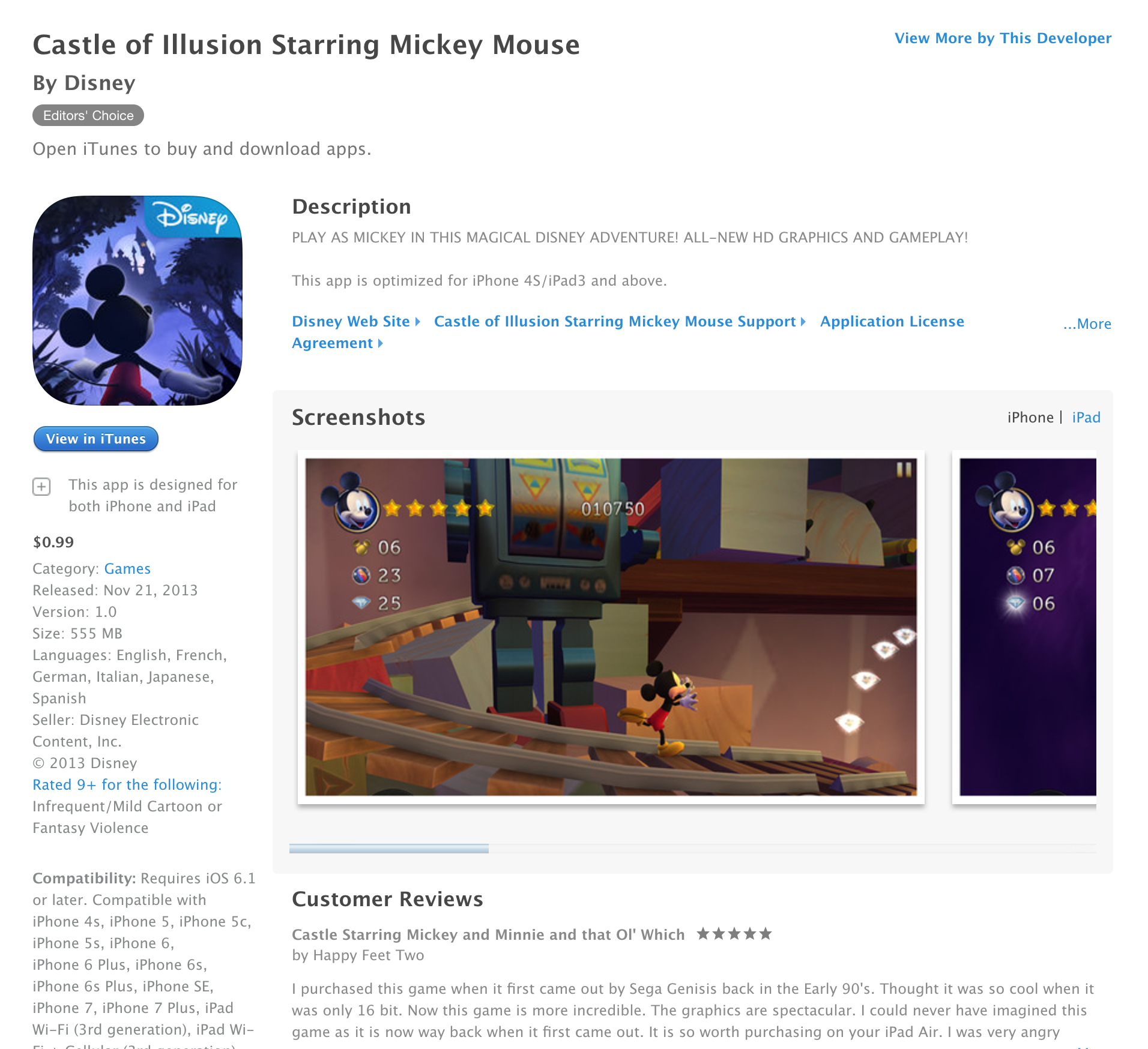 The Mickey Mouse Castle of Illusion platformer for iOS is now matching ...