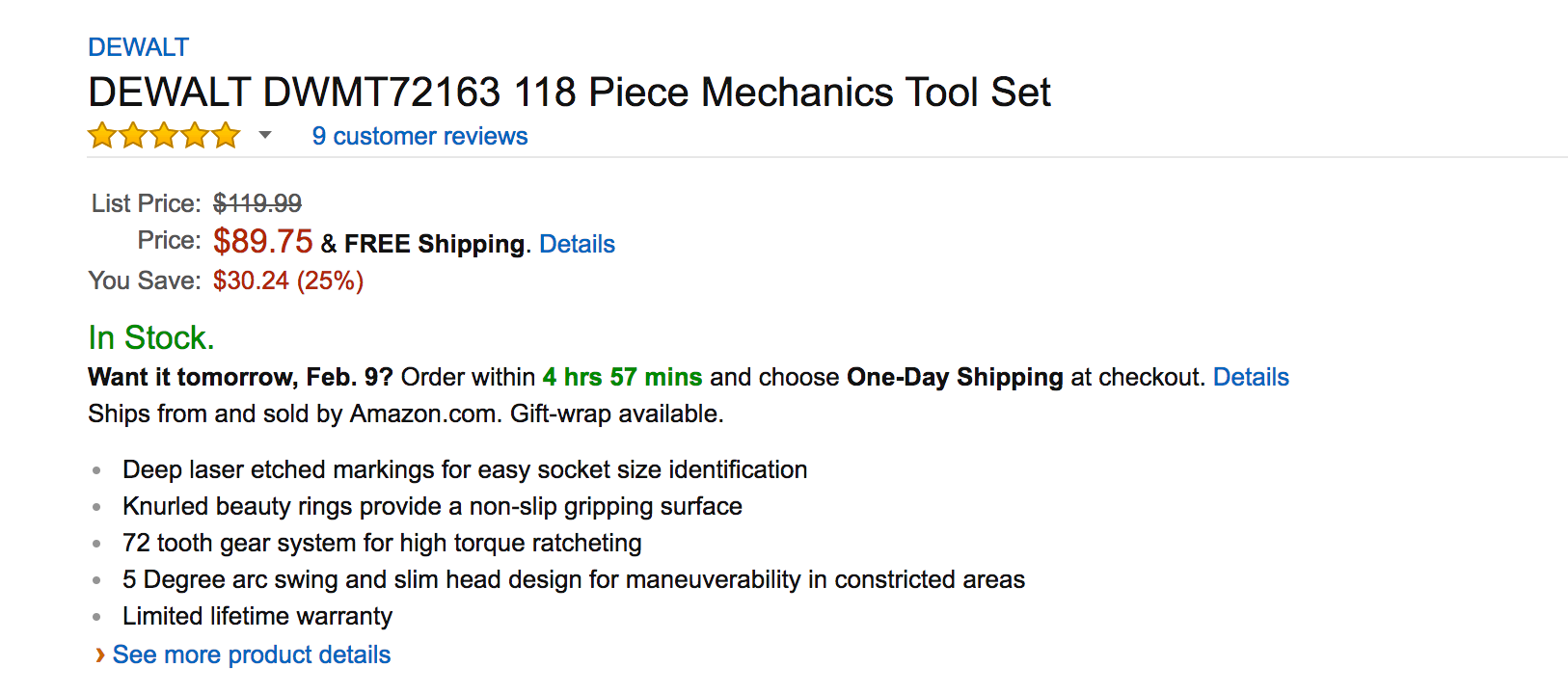 Amazon is offering this DEWALT 118-Piece Mechanics Tool Set at its all ...