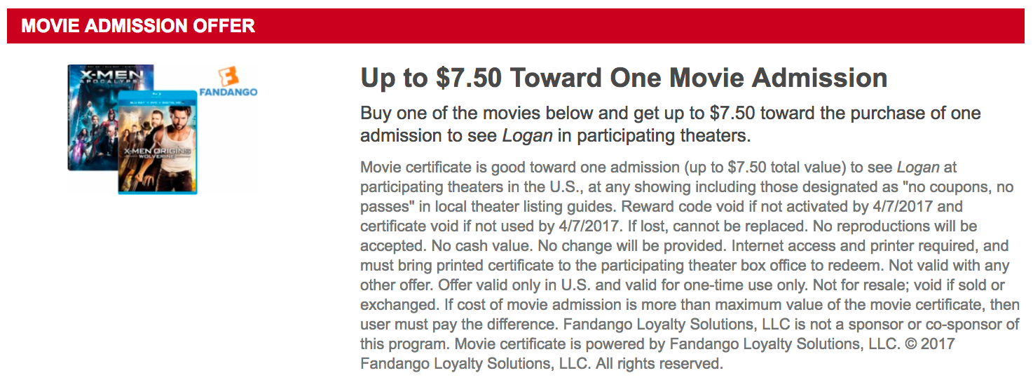 Get $5 off your purchase when you get two tickets to see 'Logan' this ...