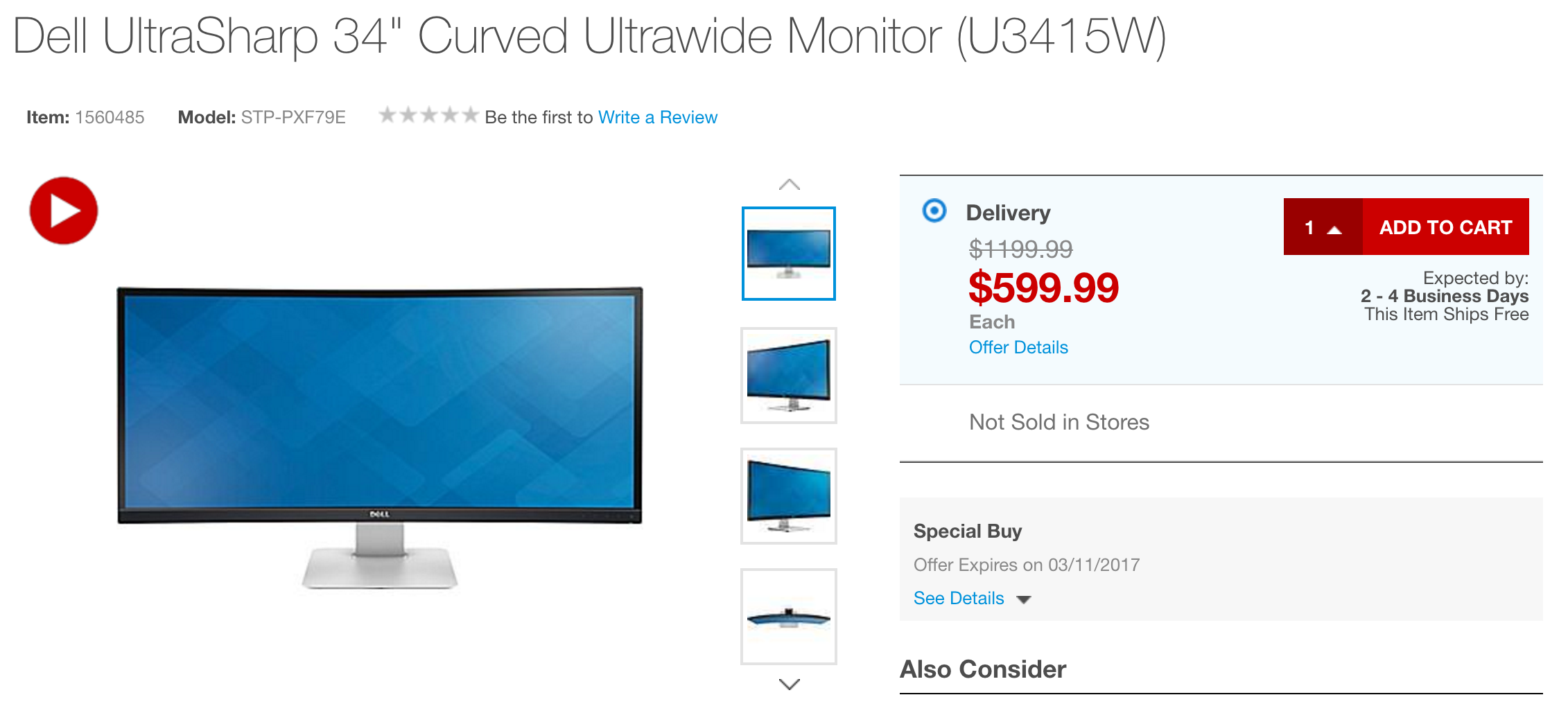 Dell's 34-inch Curved UltraWide Display features HDMI input, four USB 3 ...