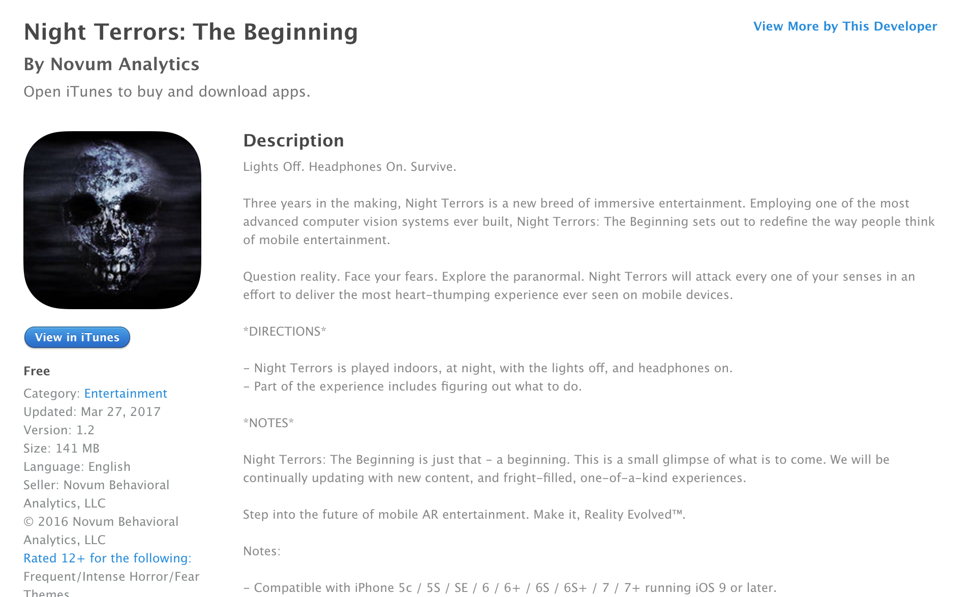Night Terrors iOS augmented reality horror game free for first time ...