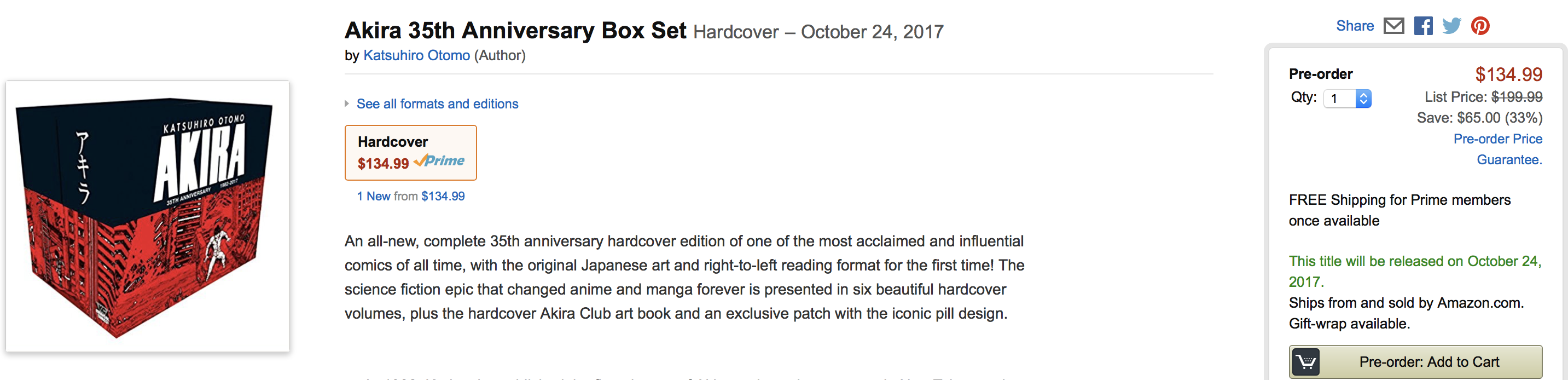 Akira 35th Anniversary Box Set: preorder now for $120 shipped