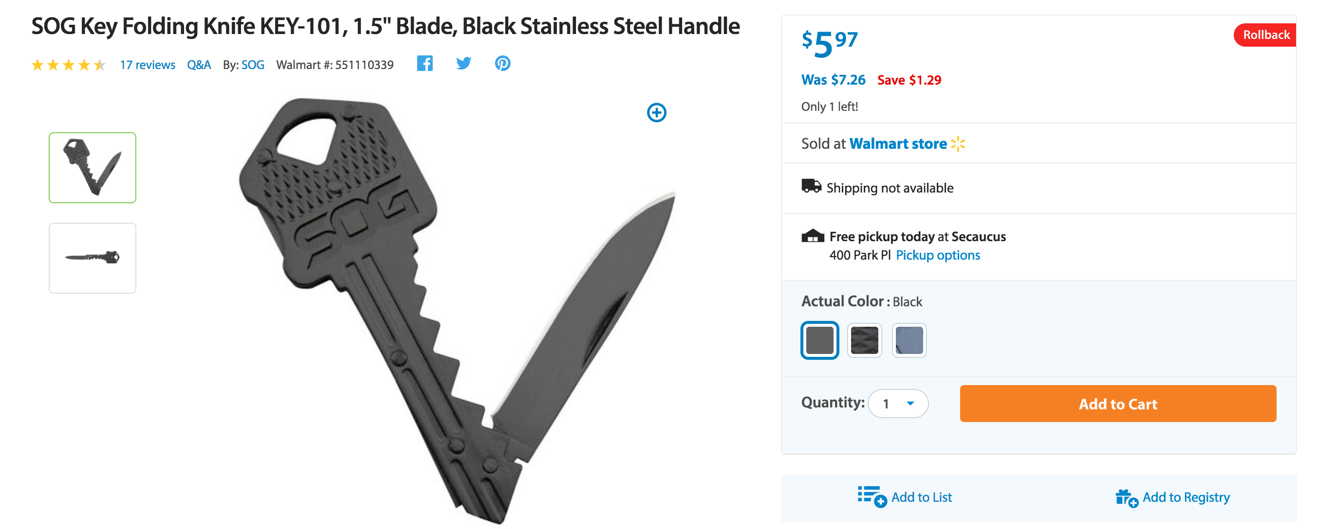 Walmart is offering the highly-rated stainless steel SOG Key Folding ...