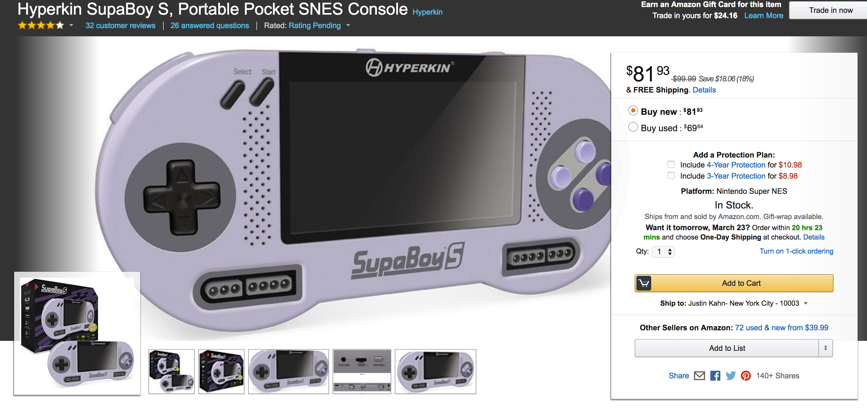 The SupaBoy SNES handheld has 10-hours of battery life and can double ...