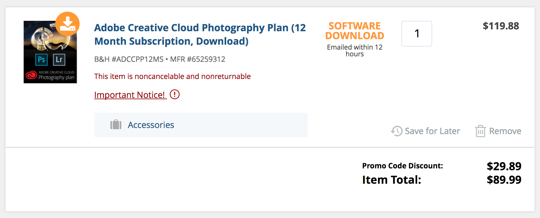 Adobe Creative Cloud 1-yr. subscription w/ Photoshop + Lightroom for $90