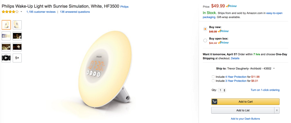 Philips Wake-Up Light w/ Sunrise Simulation eases your morning blues at $50