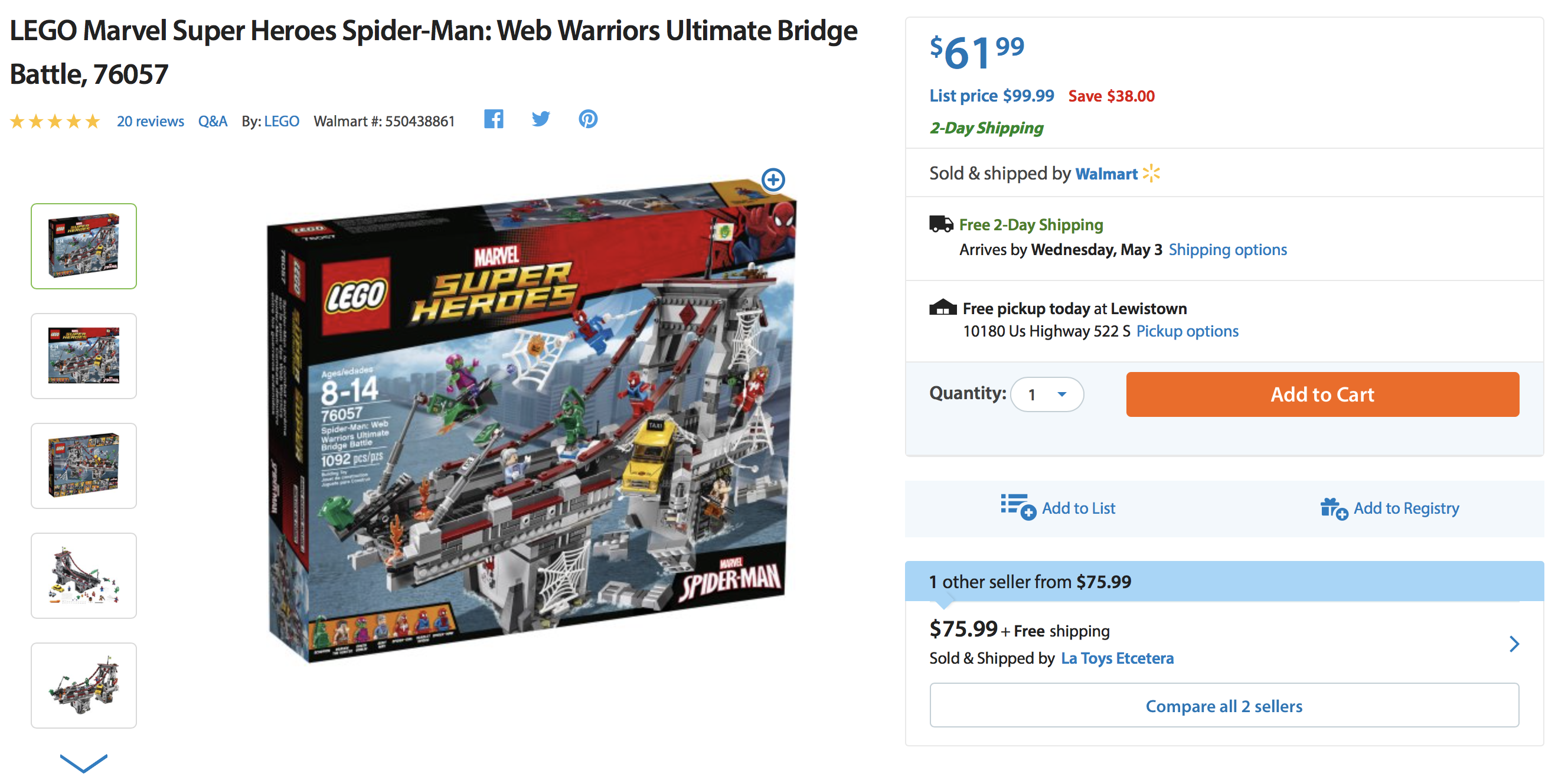 LEGO Spider-Man: Web Warriors Ultimate Bridge Battle for $62 shipped