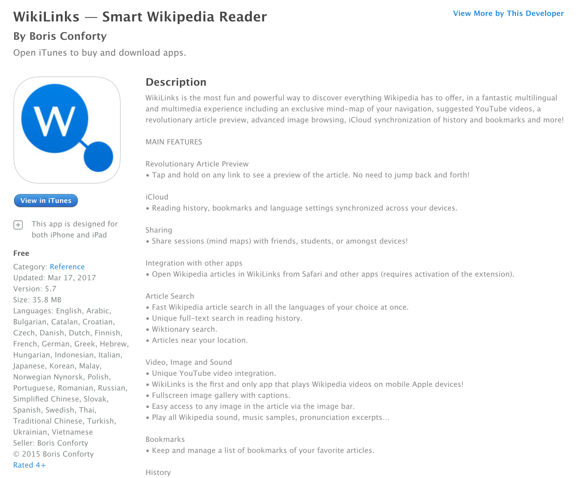 WikiLinks Smart Wikipedia Reader for iOS now available free