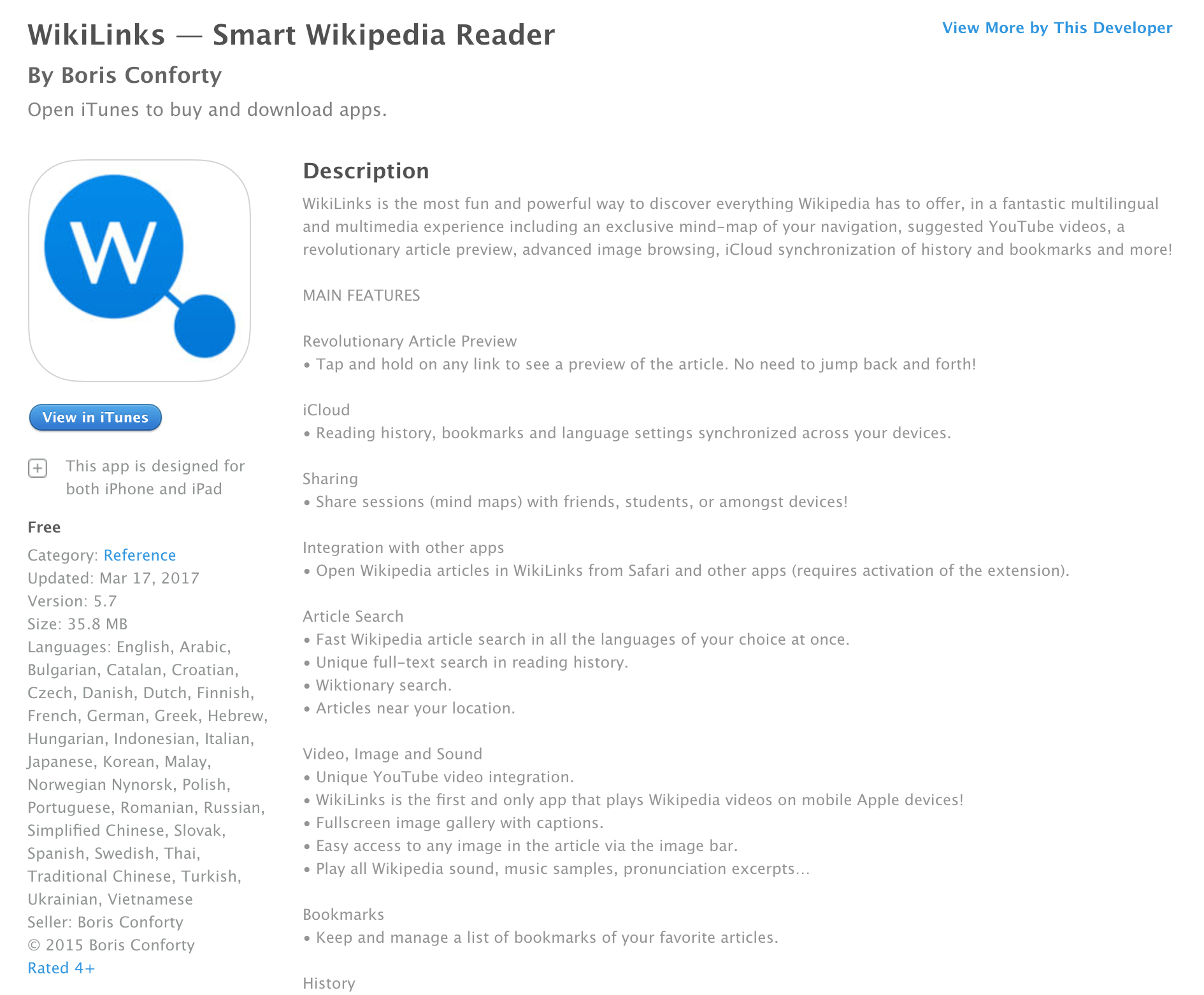 WikiLinks Smart Wikipedia Reader for iOS now available free