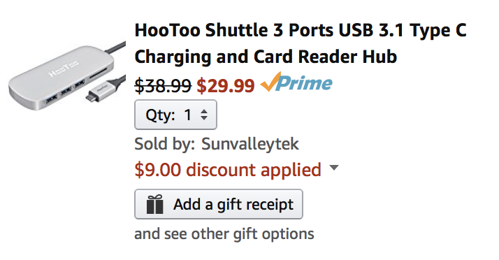 Hootoo Shuttle USB-C Hub adds 3 USB-A ports & more to your MacBook for $30
