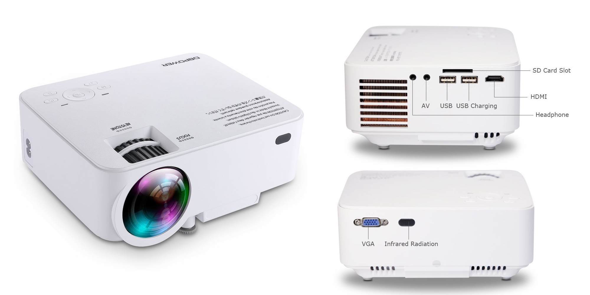 DBPOWER 1500 Lumens Mini Projector w/ dual USB, SDCard, HDMI input: $70 ...