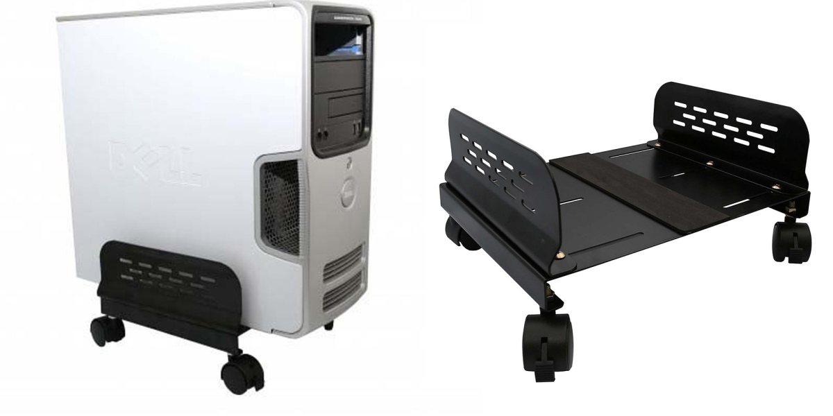 Make your desktop easy to move w/ this computer stand on casters for $14.50