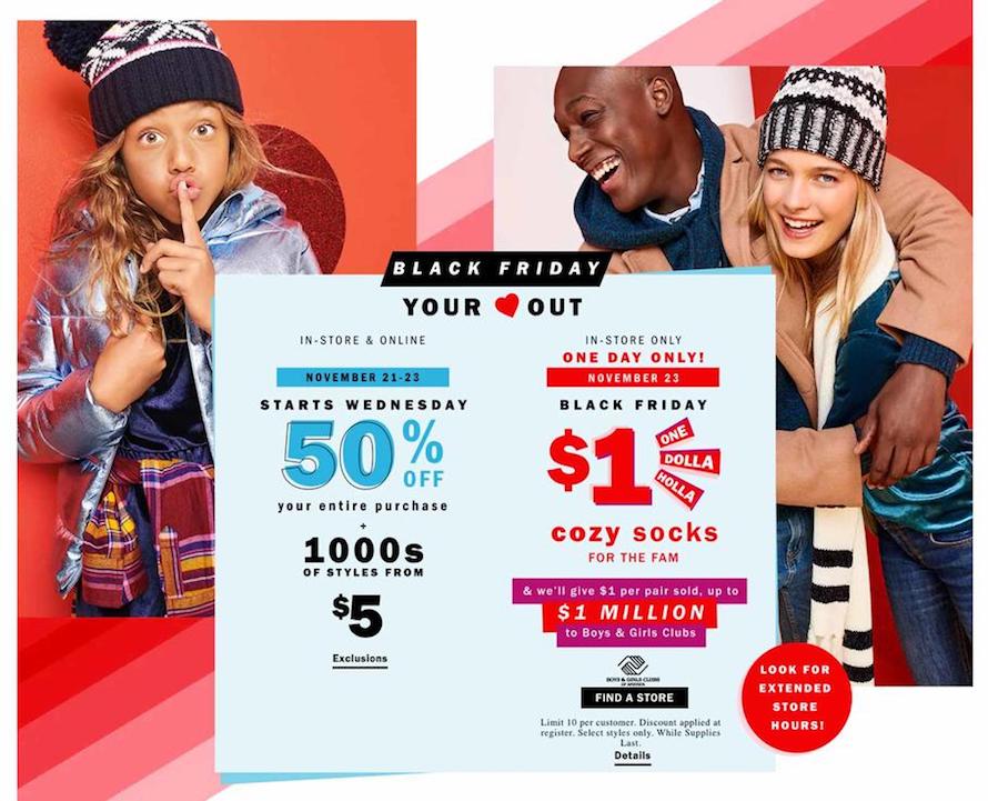 Old Navy Black Friday ad: 50% off sitewide, cardholder benefits, $1 ...