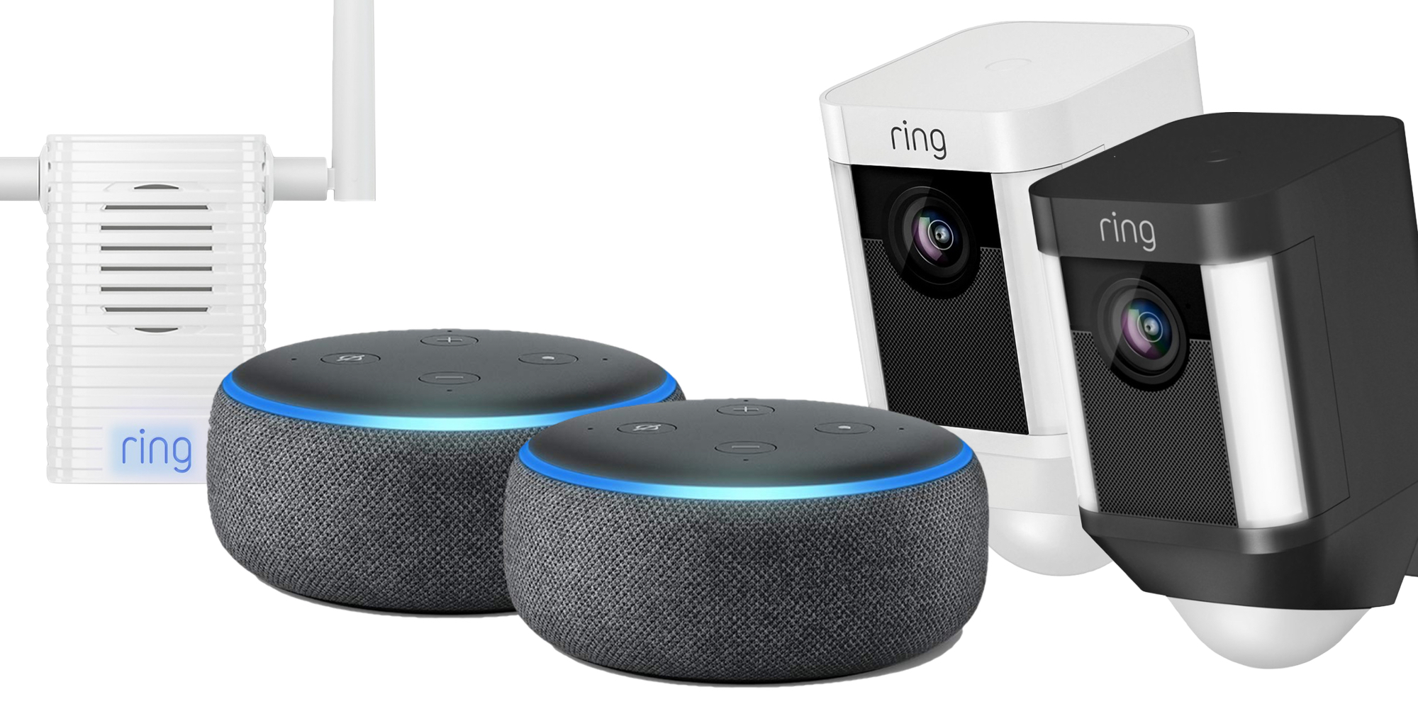 Score two Ring Spotlight Cams, two 3rd Gen. Echo Dots and a Chime Pro ...