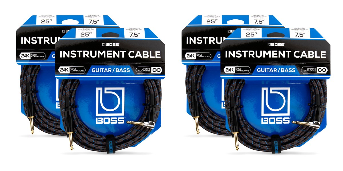 This 2-pack of BOSS 25-ft. right angle guitar cables is 50% off: $40 ...