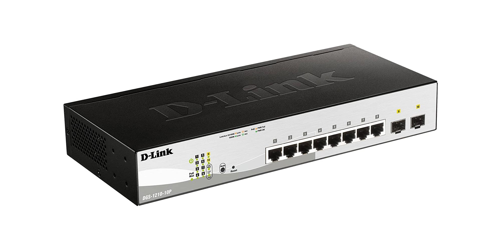 D-Link's 10-port managed Gigabit Switch has eight PoE + two SPF ports ...