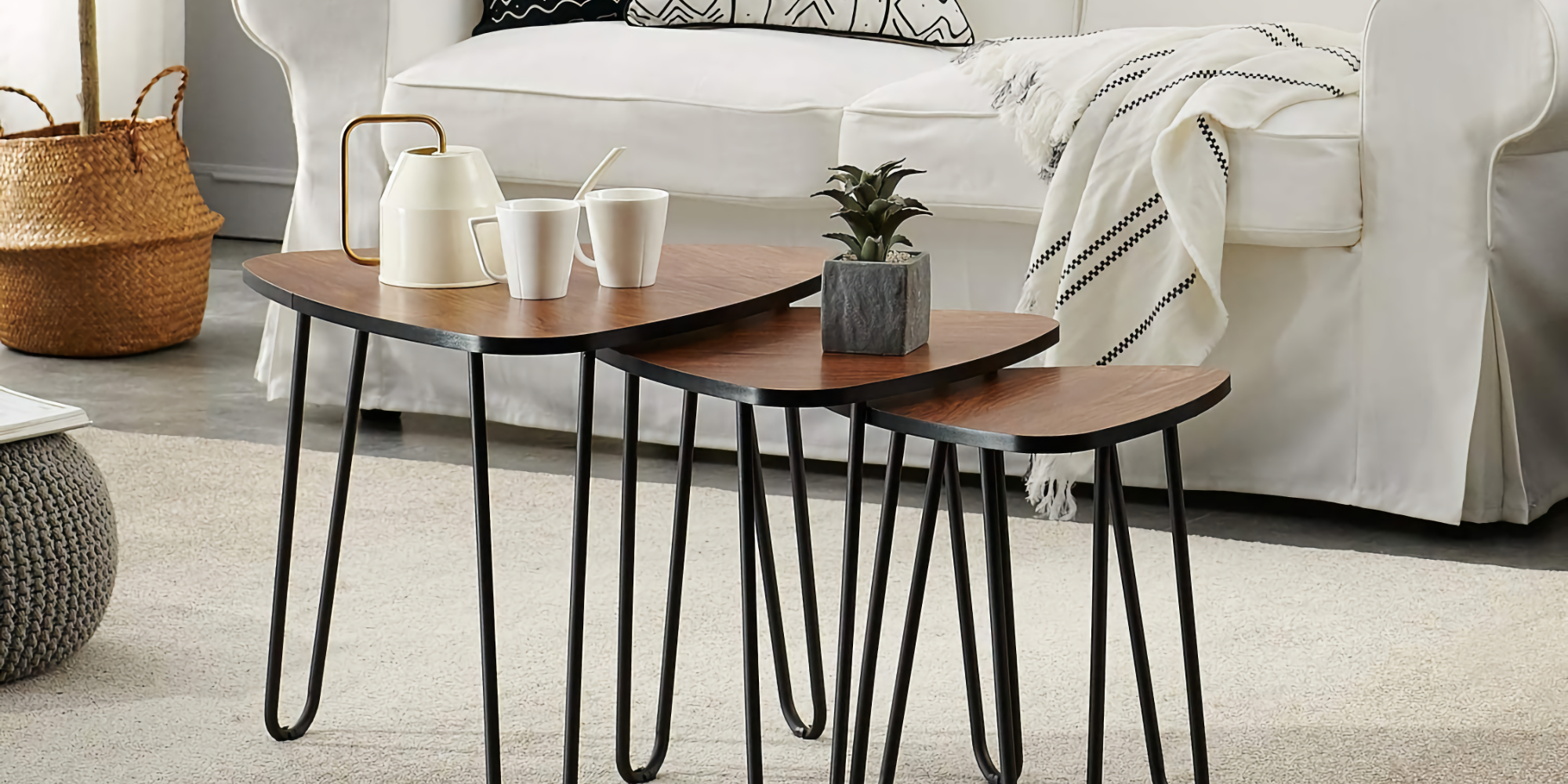 A nesting design makes this 3-piece end table set pop, now $49 shipped ...