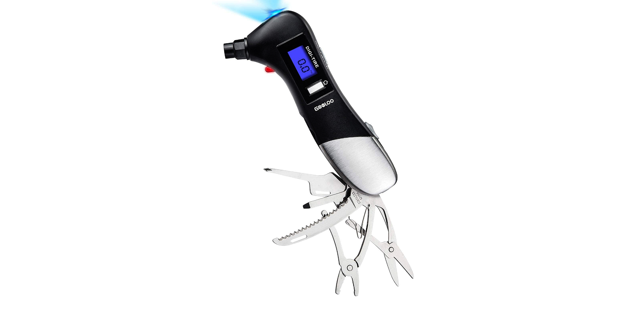 This car multi-tool is a pressure gauge with pliers, scissors, a ...
