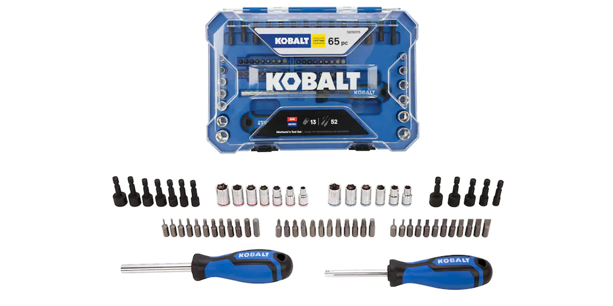 Kobalt's 65-pc. mechanic's tool set includes sockets, nut drivers, bits ...
