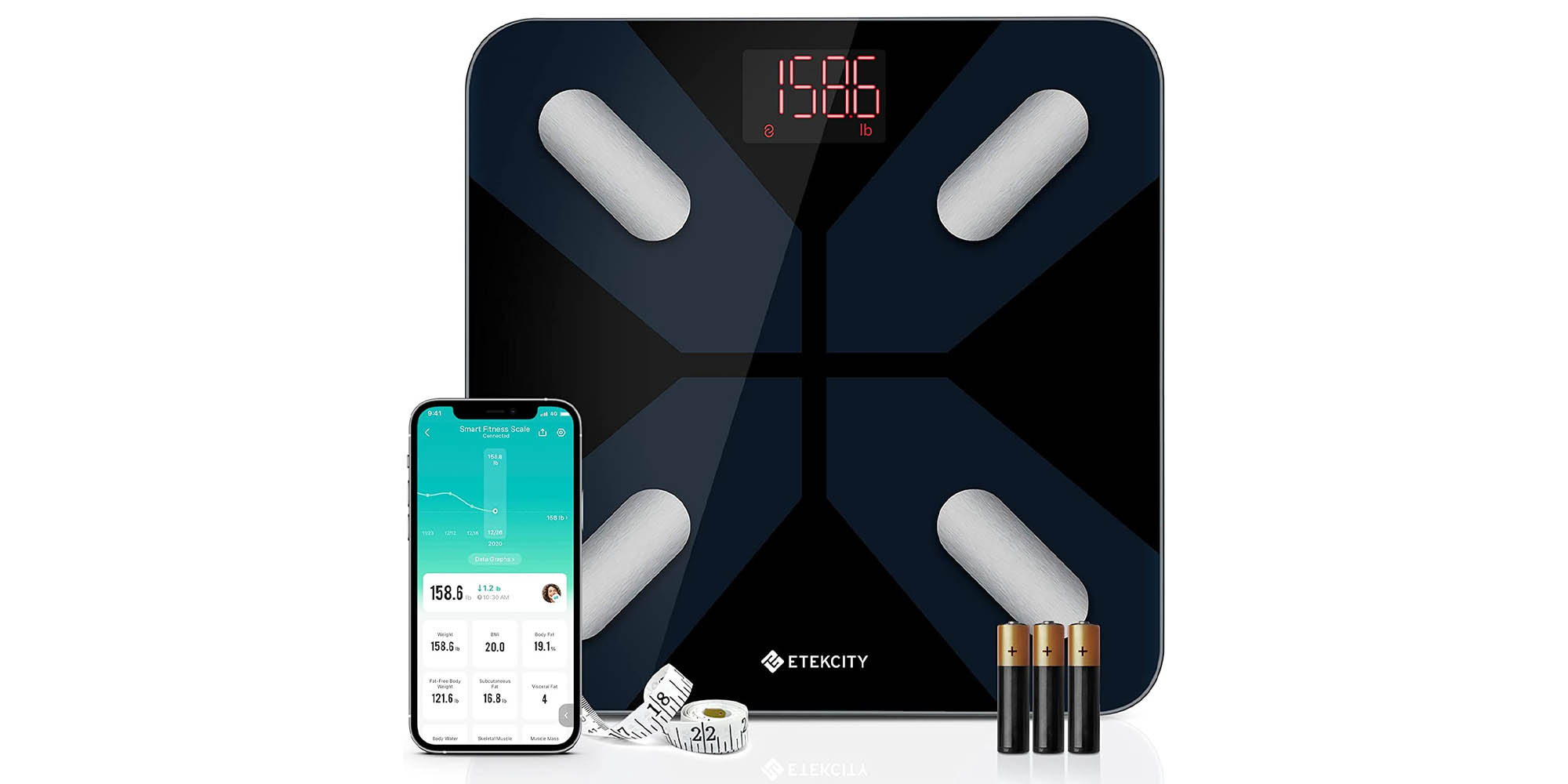 Etekcity's Smart Digital Bathroom Scale measures 13 health metrics at $19