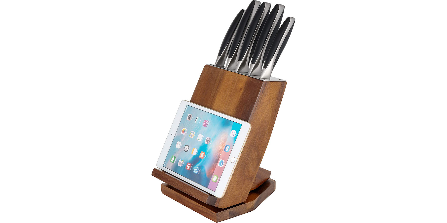 Ozeri's wood/Japanese steel Knife Block Set with iPad stand now $27 ...
