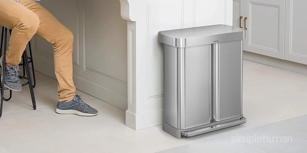 Rare price drop hits simplehuman's elegant steel dual kitchen trash can ...