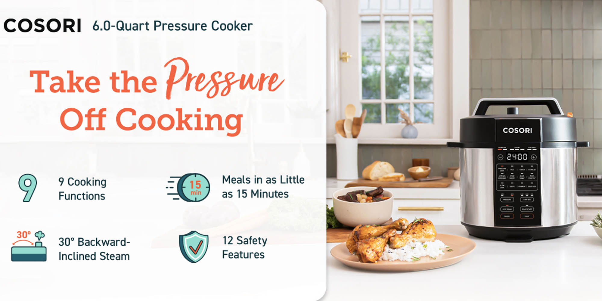 COSORI's latest 6-quart pressure cooker has 13 cooking modes