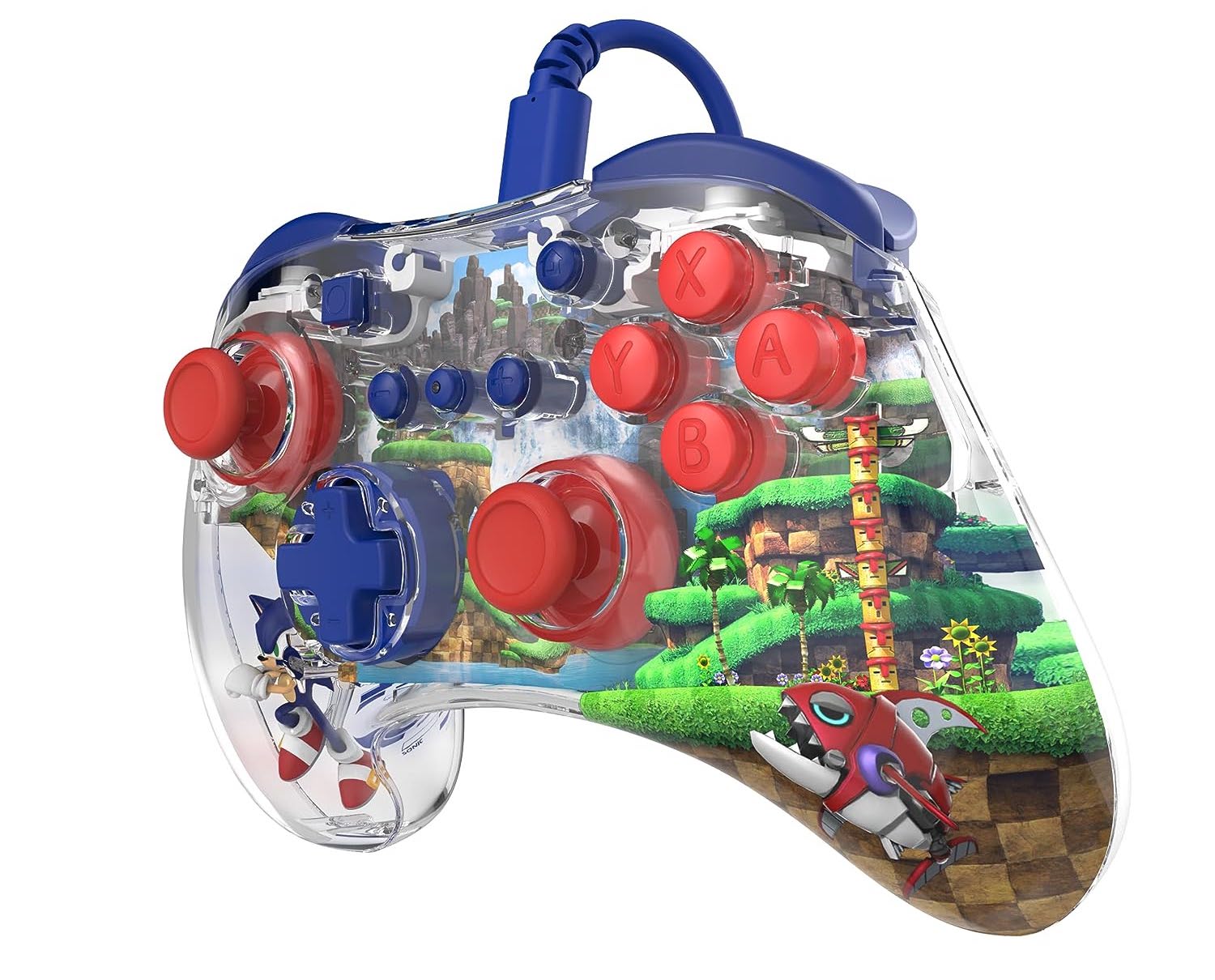 PDP REALMz Switch and Xbox controllers with 3D Sonic figure