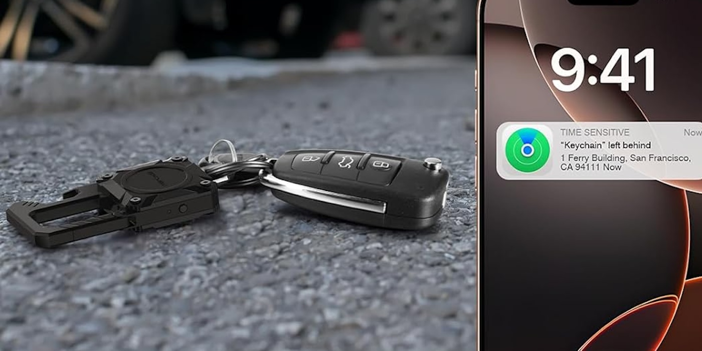 This metal carabiner clip keychain has built-in Apple Find My and is ...